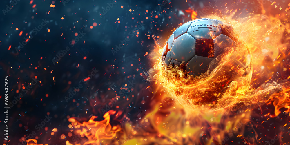 Football with fire aura. champion tournament banner a soccer ball on ...