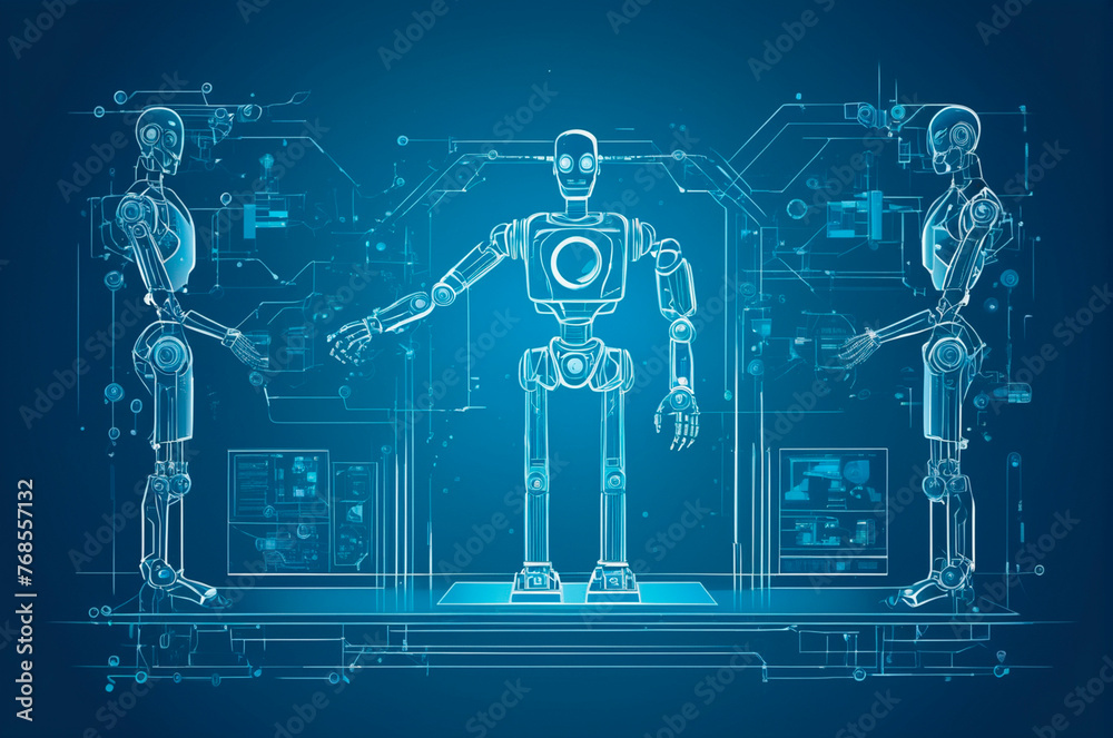 Artificial intelligence robot device diagram, in vector style ...