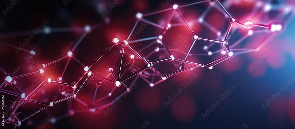 The image shows a detailed close-up of a red and blue hexagonal ...