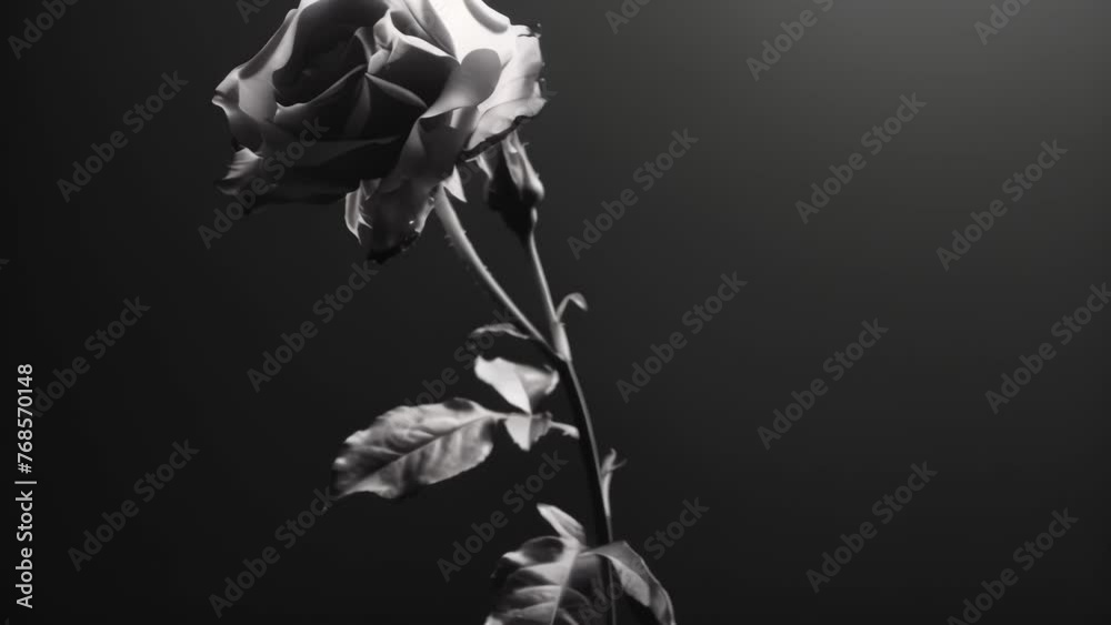 A minimalistic black and white image of a single rose with drooping ...