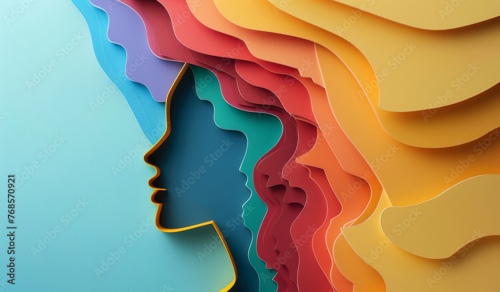 Abstract, head and creative design in the style of paper for backdrop ...