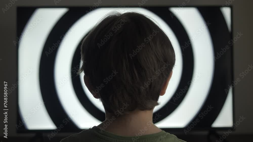 Boy Watching Hypnotic Spiral on TV Screen. Influence of Media on People ...