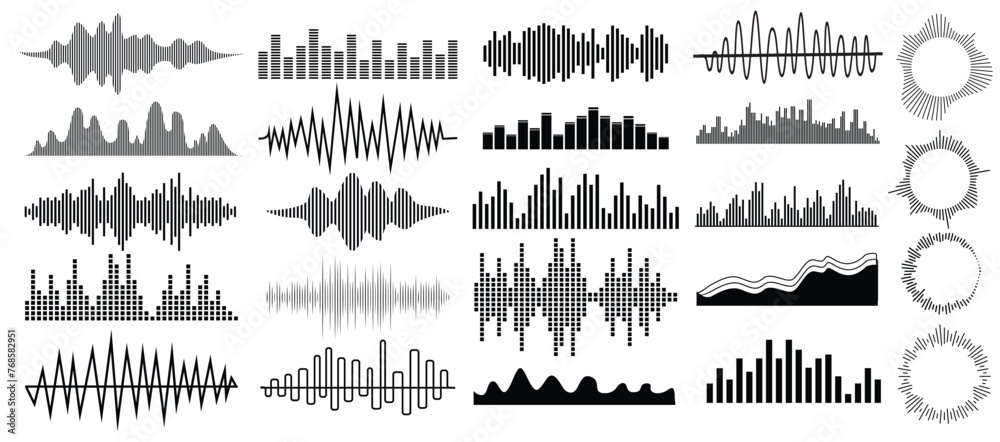 Poster Set Sound vibration waves in different shapes set isolated ...