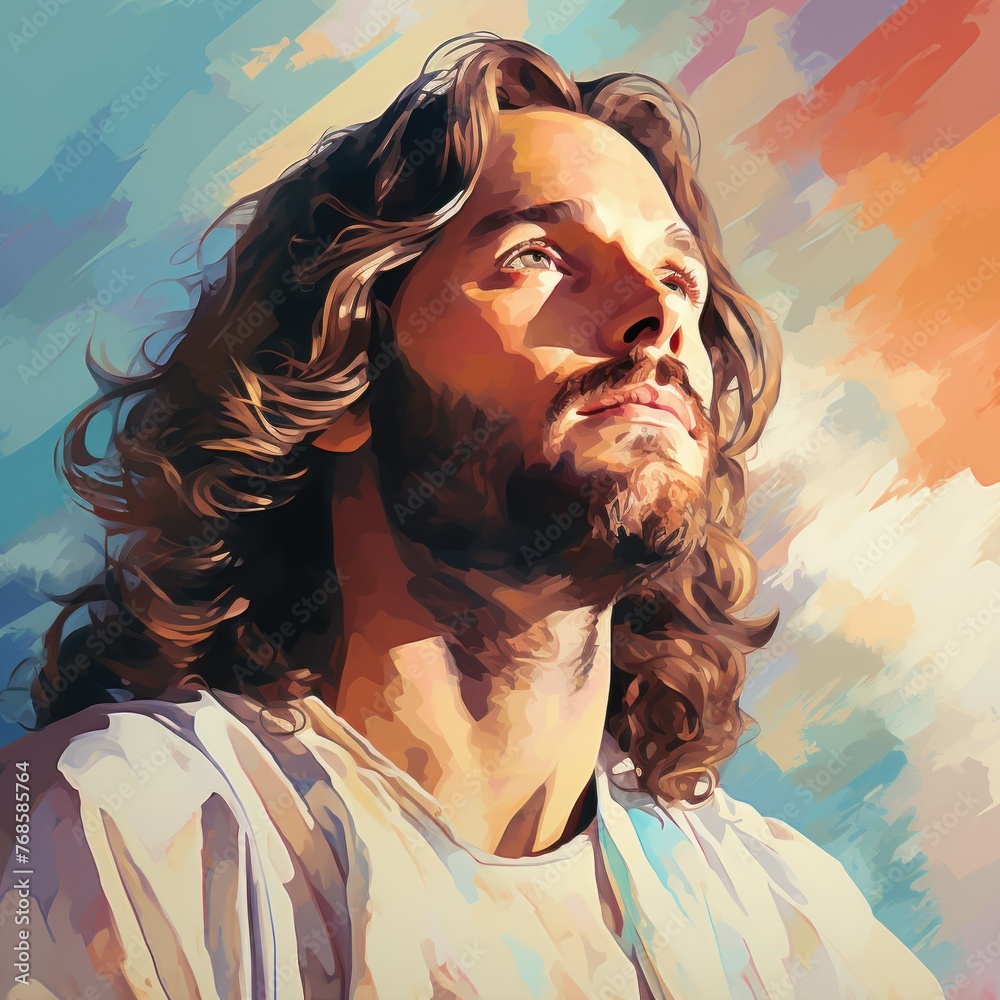 ภาพประกอบสต็อก Artistic portrayal of Jesus in a modern context ...