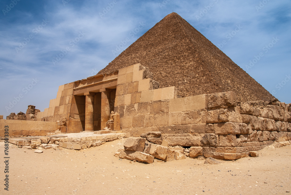 Cairo, Egypt. Pyramid complex on Giza plateau. Pyramid of Cheops ...