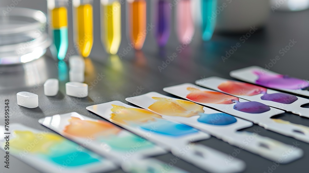 Realistic mockup of pH indicator strips showing a range of colors ...