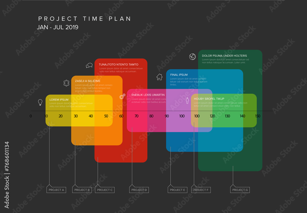Project Dark Symmetric Timeline Gantt Graph With Overlay Blocks Stock