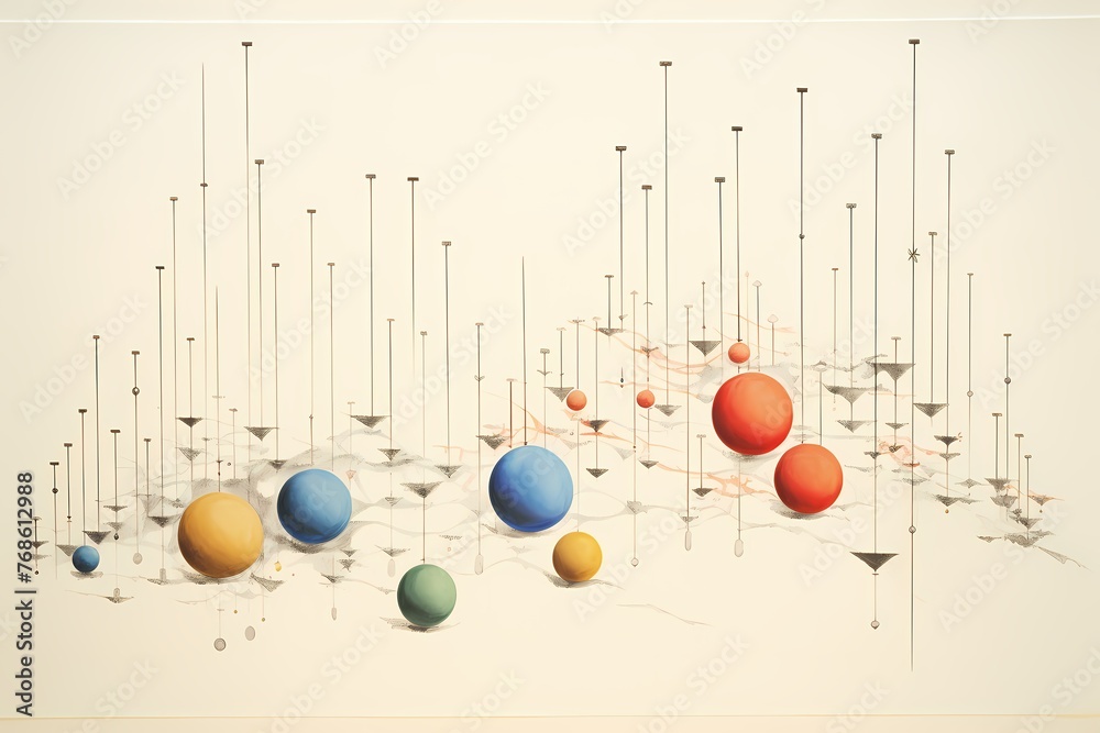Stock market fluctuations depicted as a finely tuned balance, with ...