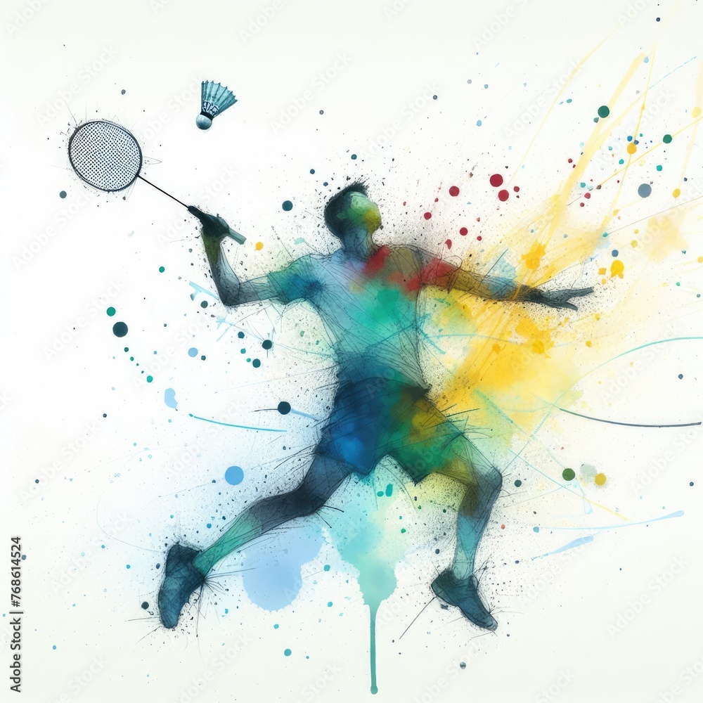 badminton player in watercolor paint illustration with Generative AI ...