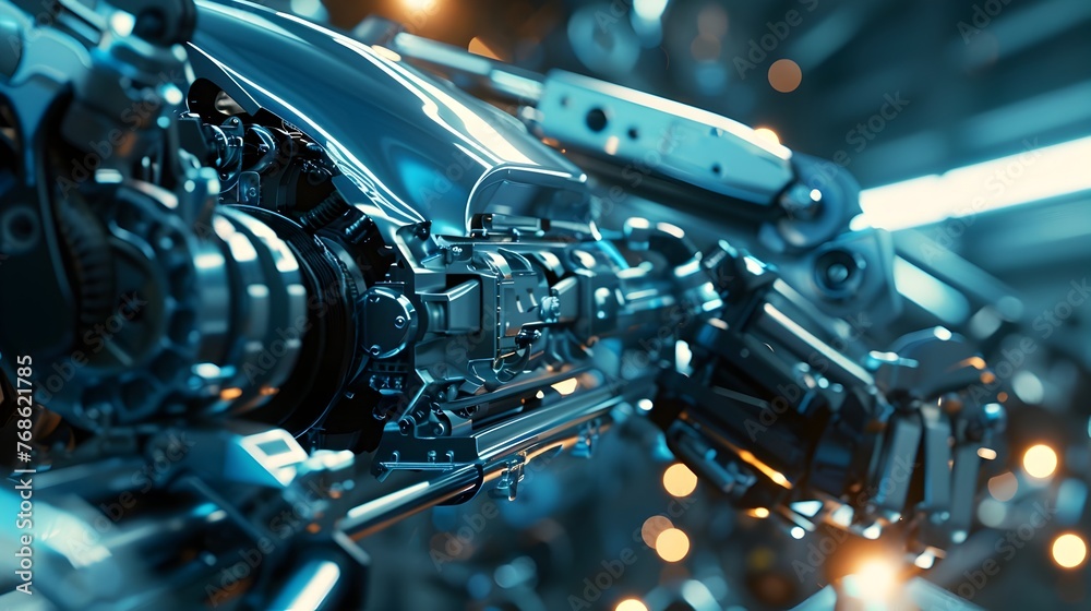 Futuristic Robot Arms Assembling Mechanical Parts in Industrial Factory ...
