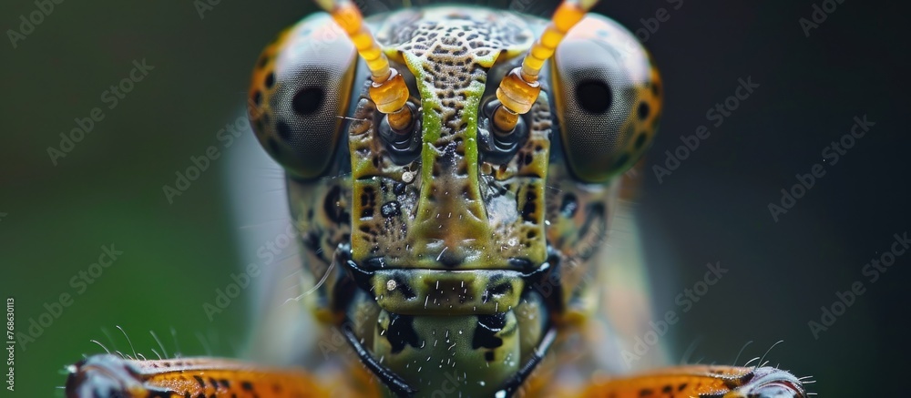 A detailed view of a bug with distinct orange and black markings on its ...
