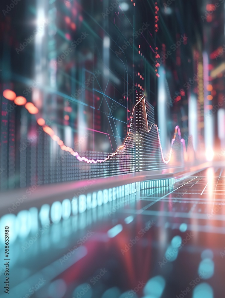 Business graph sharply ascending on a futuristic holographic display ...
