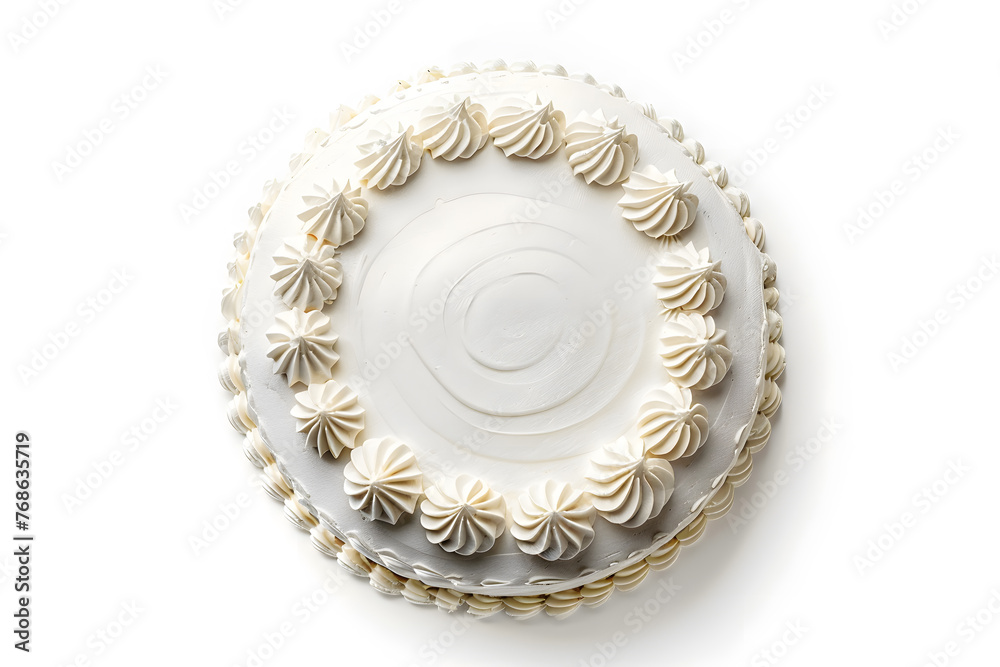 Cake with white whipped cream top view isolated on white background ...