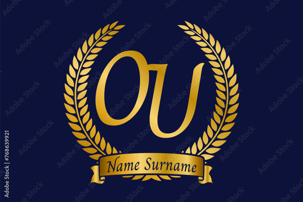 Initial letter O and U, OU monogram logo design with laurel wreath ...