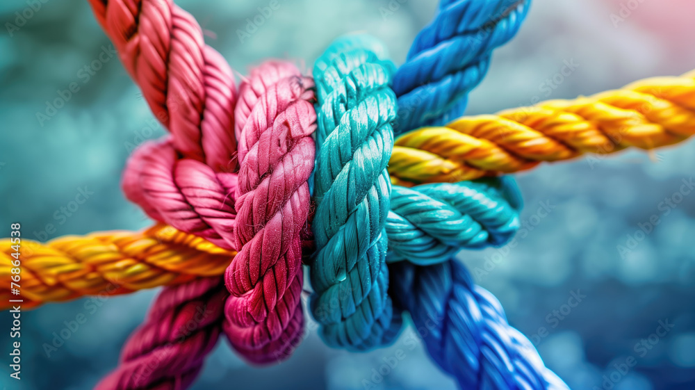 Team rope diverse strength connect partnership together teamwork unity ...