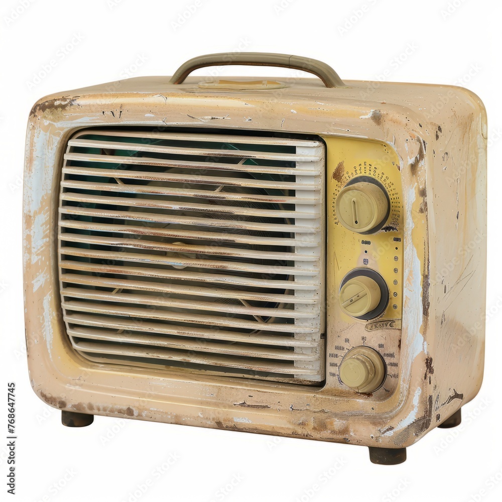 Vintage radio isolated on white background, classic, retro, nostalgia ...