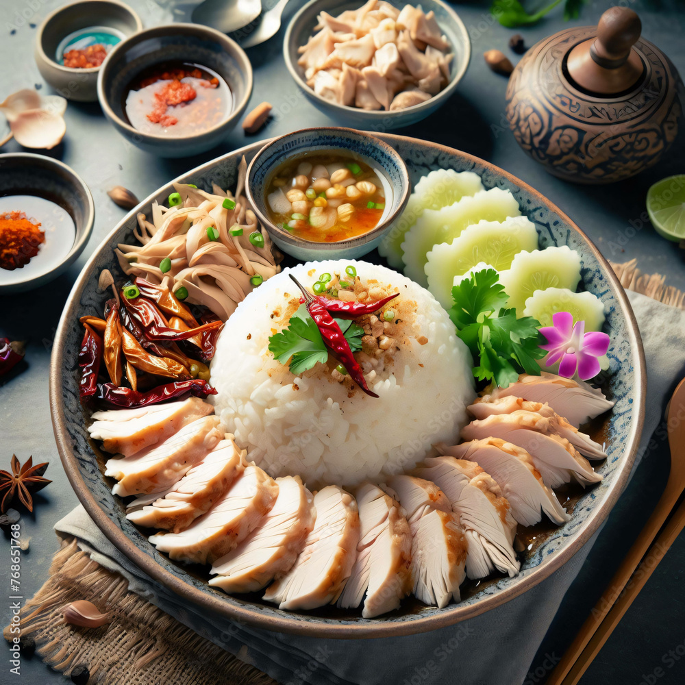 Khao Man Gai - Authentic Thai Chicken Rice Dish Stock Photo | Adobe Stock