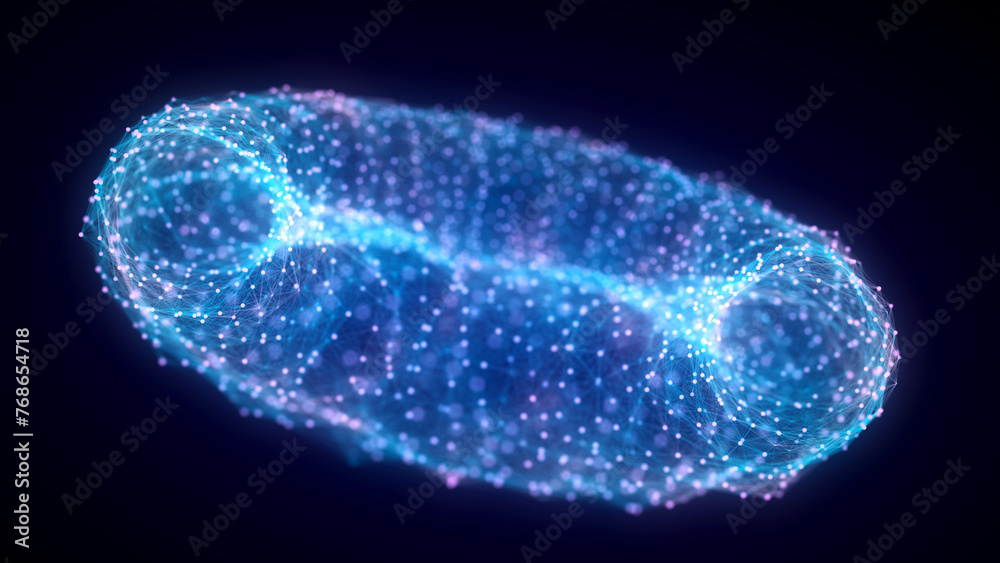 Abstract blue torus with connecting dots and lines. Wireframe technology torus. Big data ...