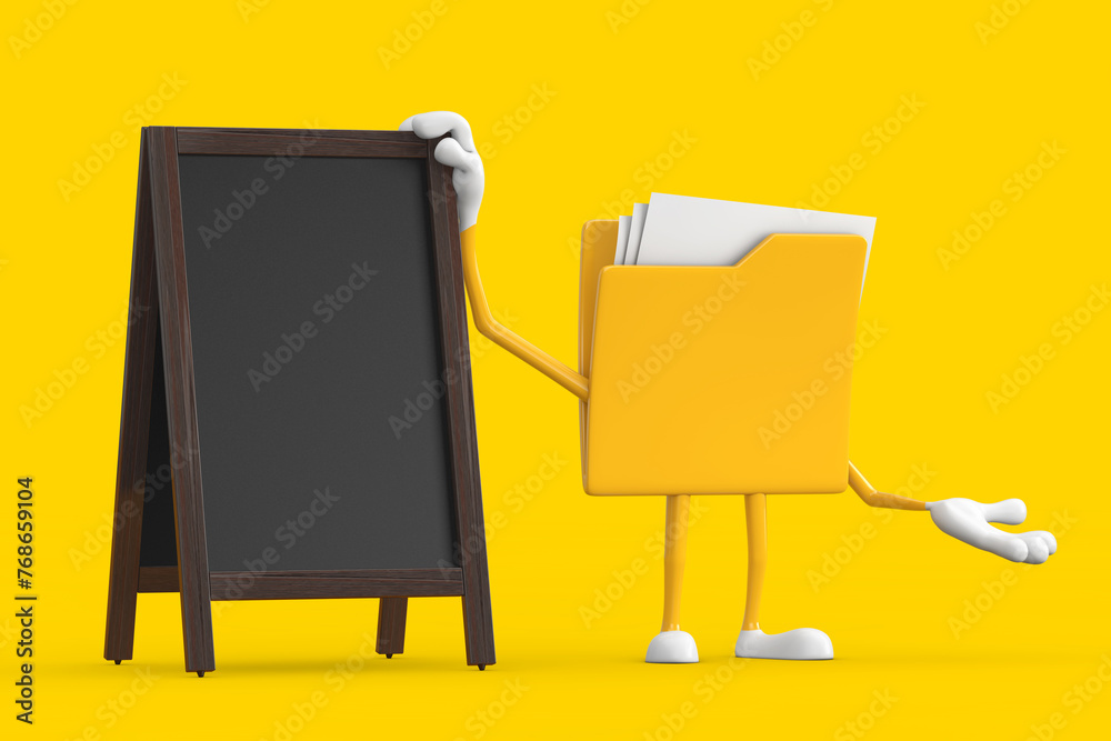 Yellow File Folder Icon Cartoon Person Character Mascot with Blank ...