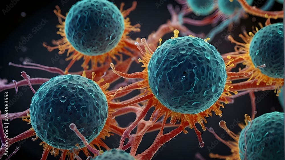 microscopic image of a virus colony, serving as a reminder of biology's ...