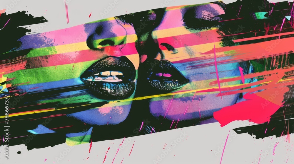 LGBT pride two girls kiss, Y2k art for t-shirts and clothes, lips kiss ...