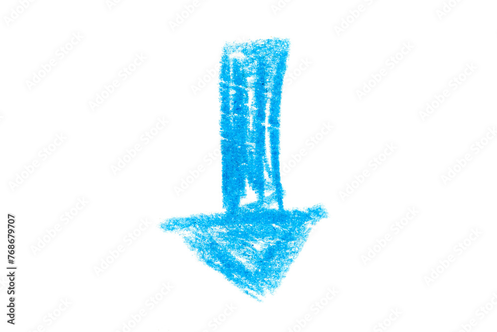 A photo of a blue arrow pointing down on a transparent background. A ...