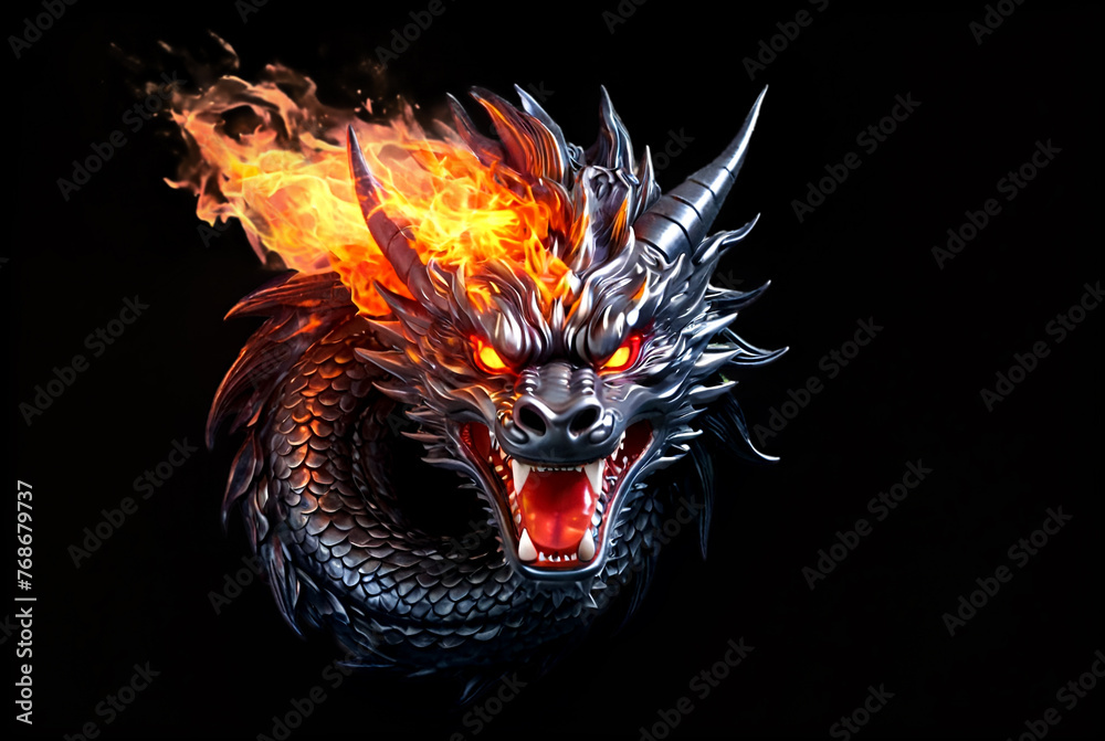 Logotype of fire chinese dragon head with flame fire, colorful image ...