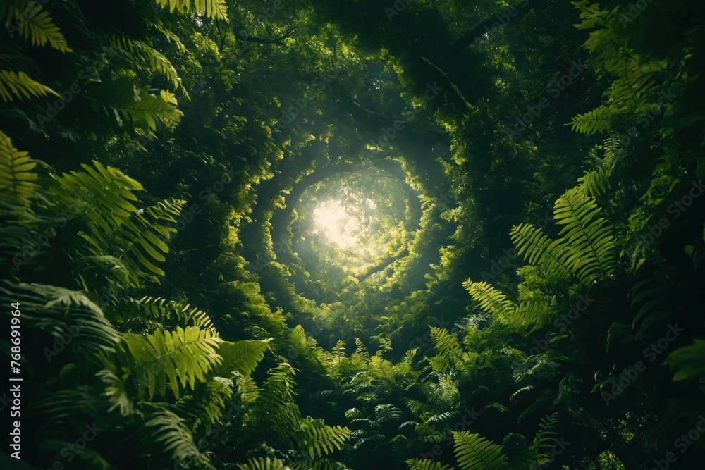 Plants and leaves in the tropical forest in a circle. Circle of ...