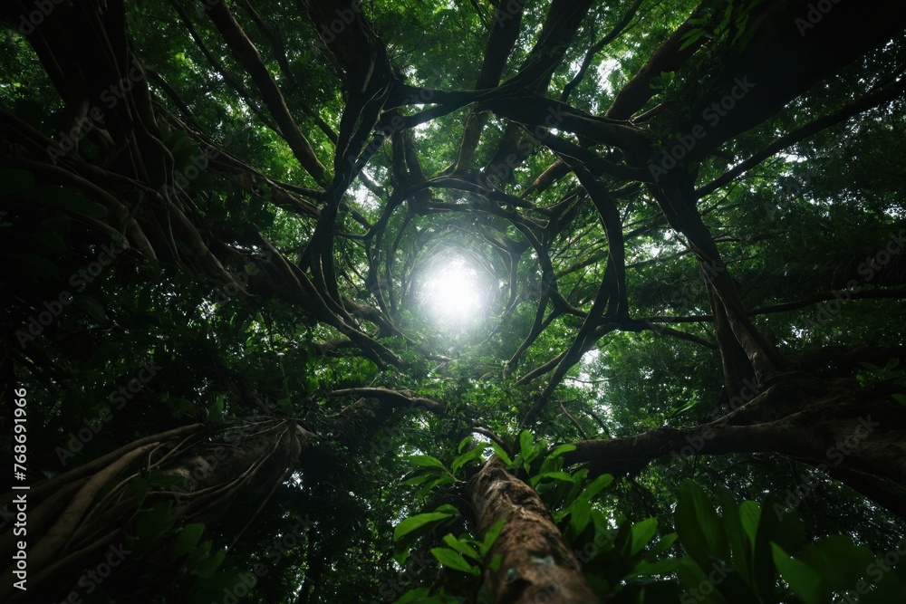Plants and leaves in the tropical forest in a circle. Circle of ...