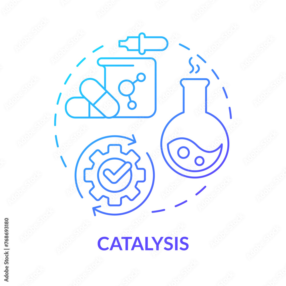 Catalysis blue gradient concept icon. Chemical reaction, molecular ...