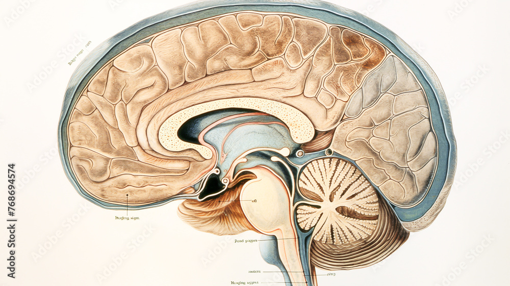 Cross-section of the human brain, showing the cerebral cortex, hippocampus, and amygdala, aimed ...