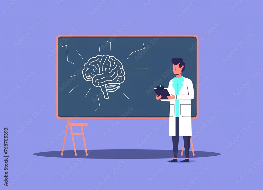 Innovative learning: scientist illustrates brain functionality on a ...
