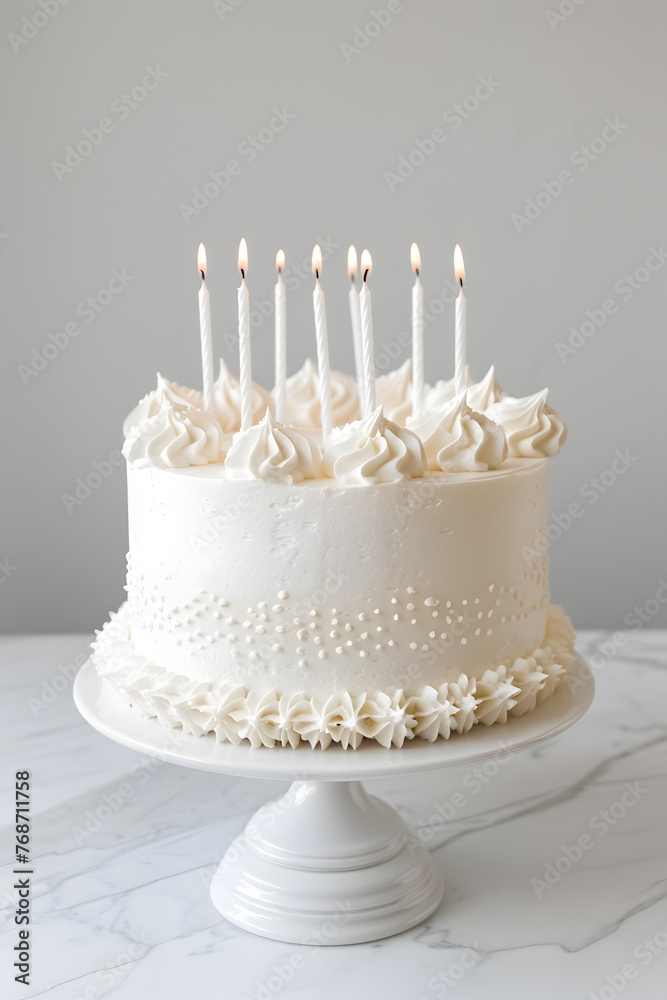 Side view white birthday or wedding cake with white whipped cream mock ...