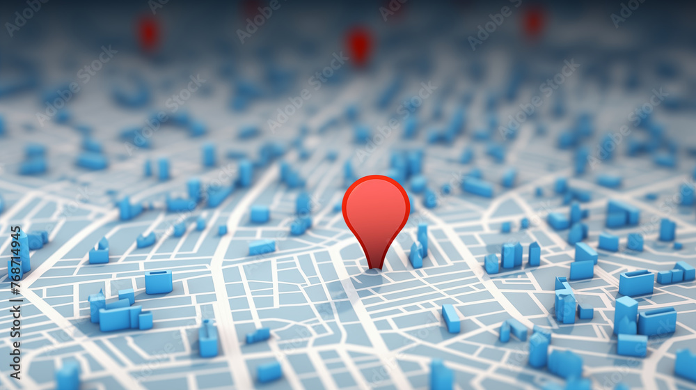 Detailed 3D City Map with Red Location Pin for Directional Guidance ...