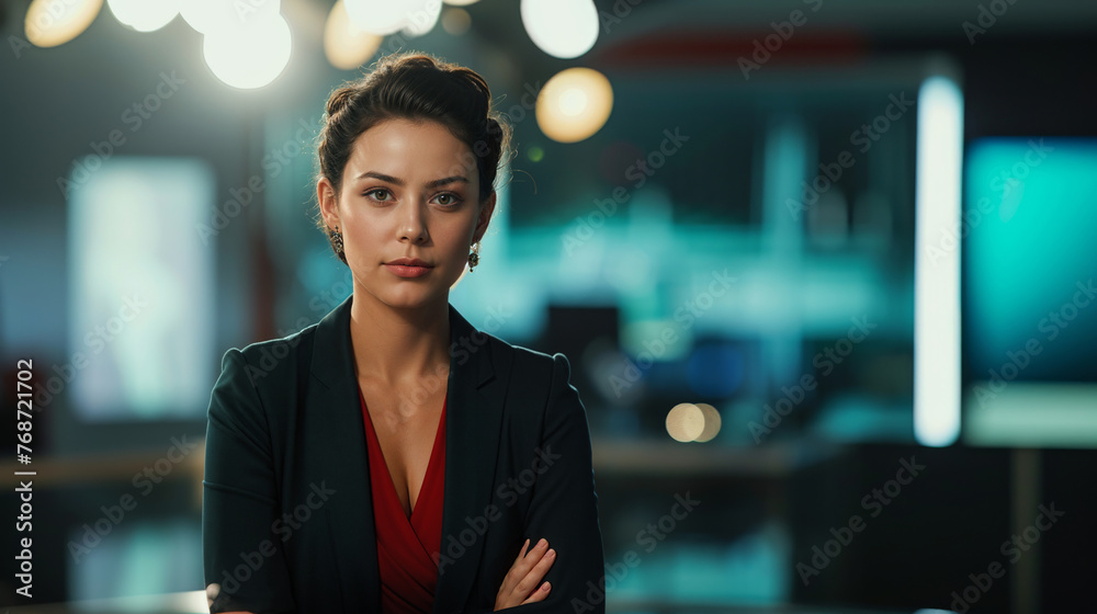 TV Live News Program: Professional Female Presenter Reporting on ...