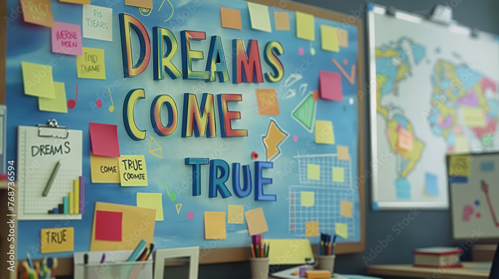Motivational Classroom Bulletin Board with "Dreams Come True" Message ...