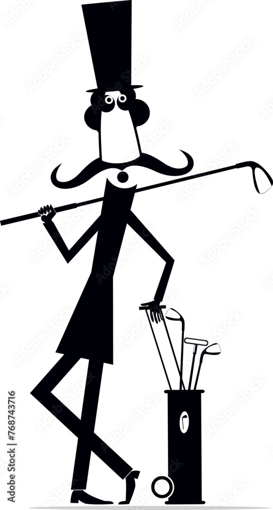 Funny long mustache man plays golf. Golf course. Cartoon long mustache ...