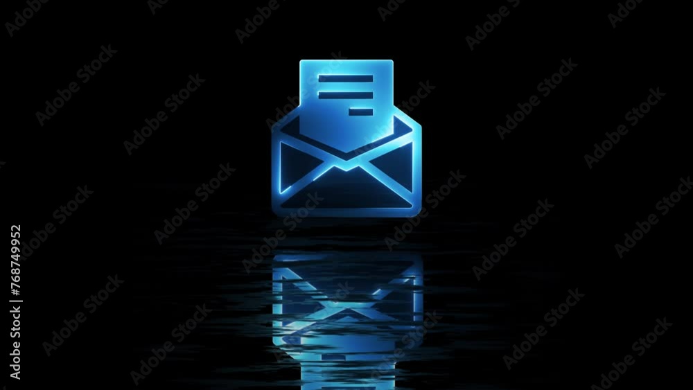 Email glowing animated icon on black background. Concept of sending and ...