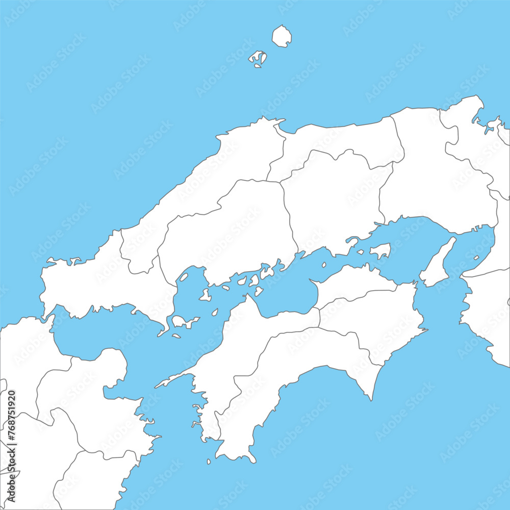 Vecteur Stock 中国・四国地方周辺のシンプルな白地図、県の境界入り | Adobe Stock