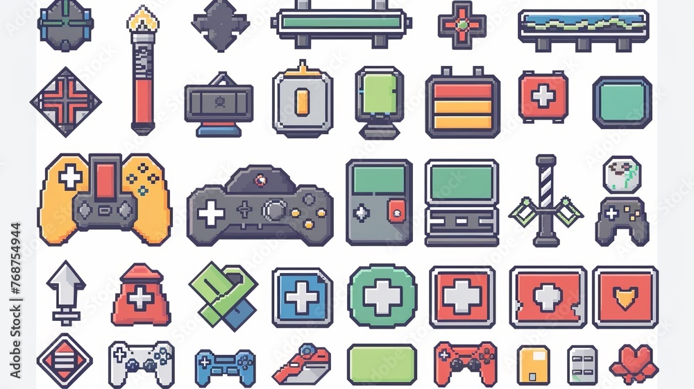 A collection of minimalist pixel art vector objects, meticulously ... A collection of minimalist pixel art vector objects, meticulously ...