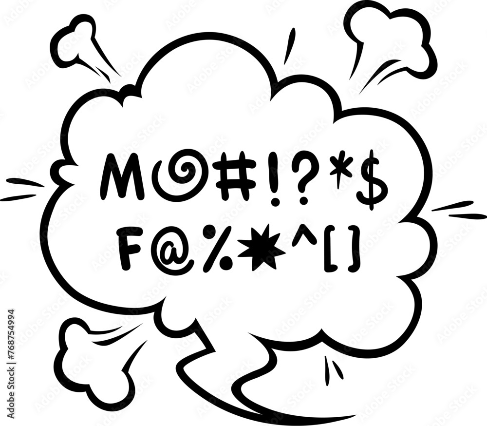 Comic swear speech bubble, hate angry talk, aggressive expletive curse ...