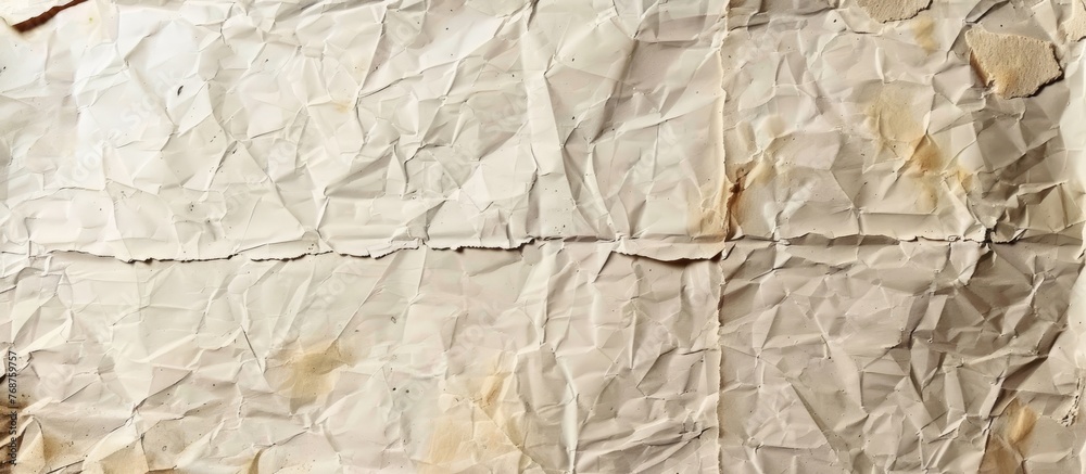 A torn piece of paper lies on a flat surface, showing jagged edges ...
