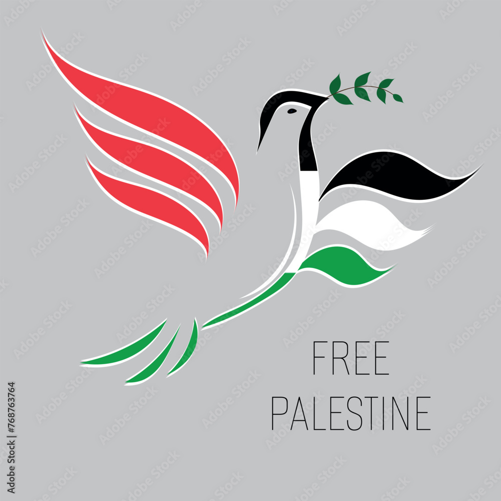 linear silhouette dove with a olive branch in the colors of the ...