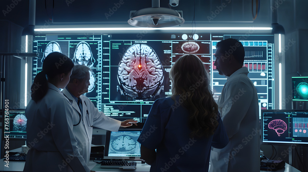 Hospital research lab: Neurologists watch TV, analyze MRI brain scans ...