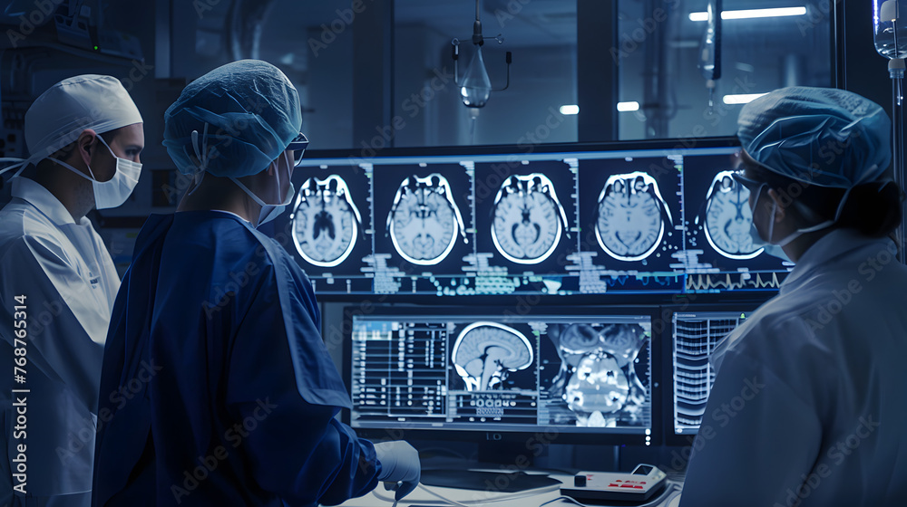 Hospital research lab: Neurologists watch TV, analyze MRI brain scans ...