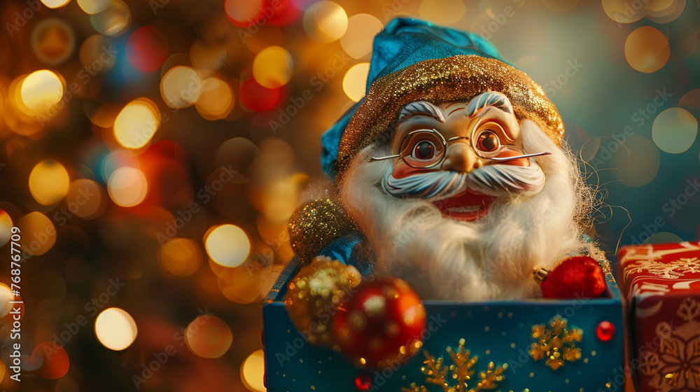 A whimsical Jack-in-the-box toy dressed as Father Time, popping out of ...