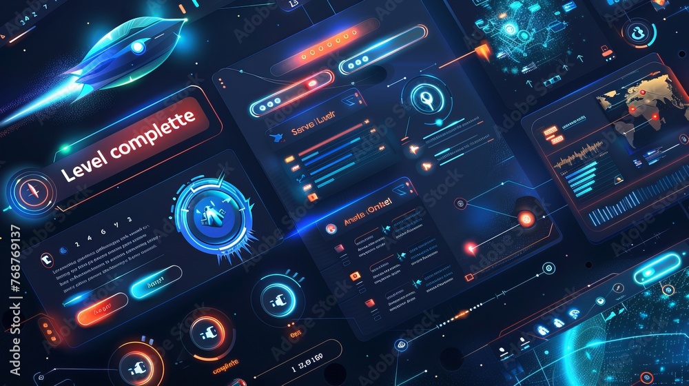 A space-themed game UI kit, complete with all the necessary elements ...