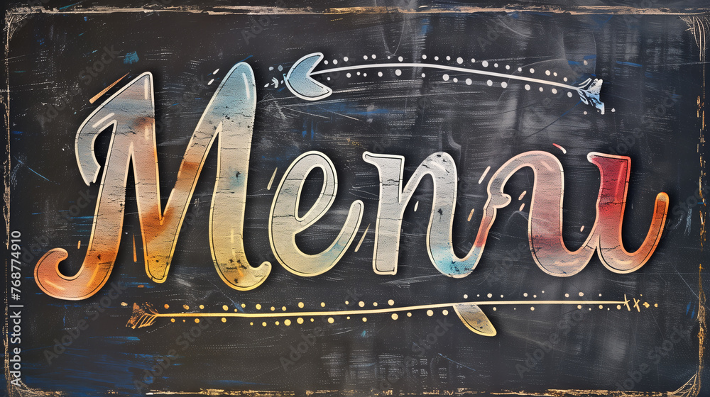 Word Menu written on blackboard with colorful letters. For use in ...