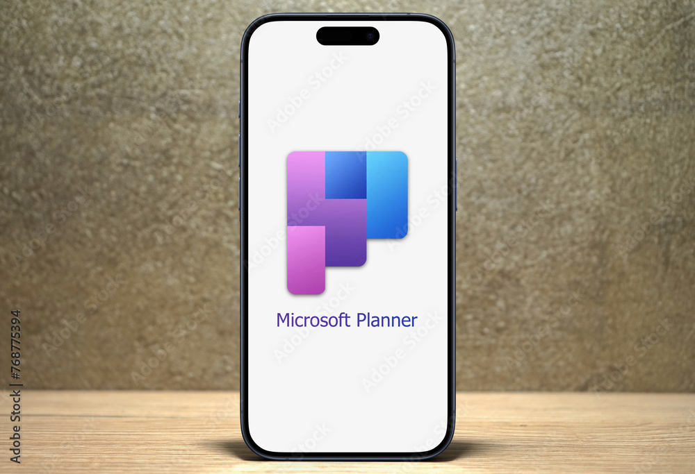 2024 Microsoft Planner logo is displayed on a modern smartphone ...