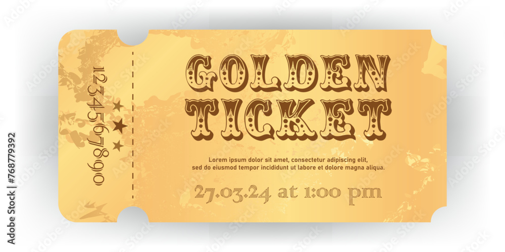 Vector illustration of golden ticket Stock Vector | Adobe Stock